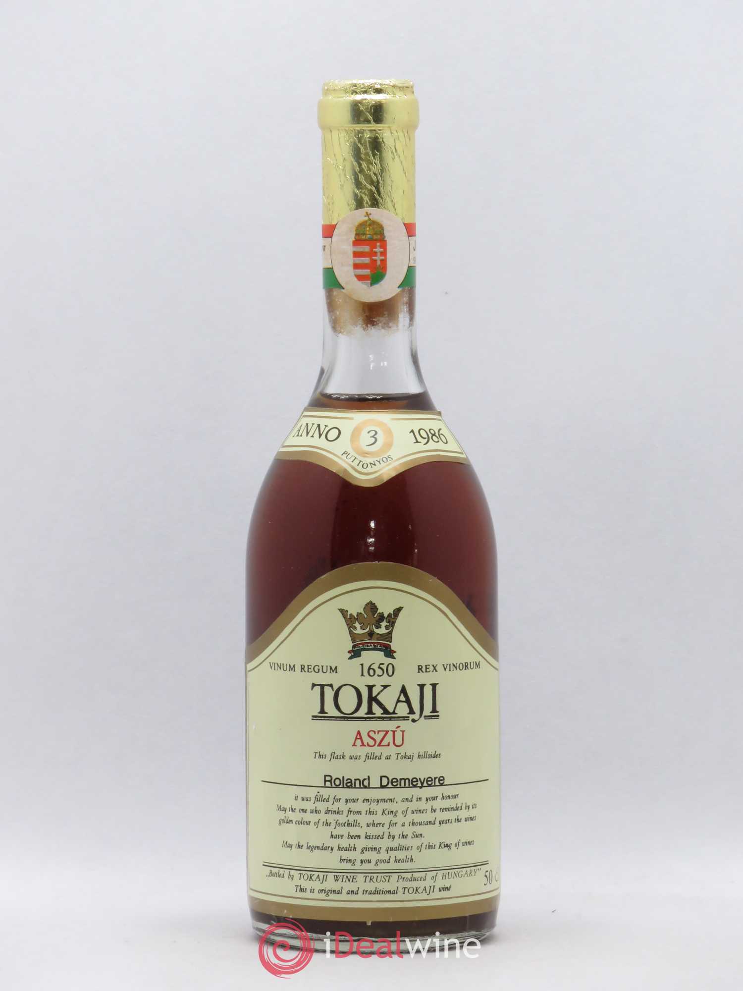 Buy Tokay Aszu Roland Demeyere 3 Puttonyos 50cl 1986 (lot: 25)